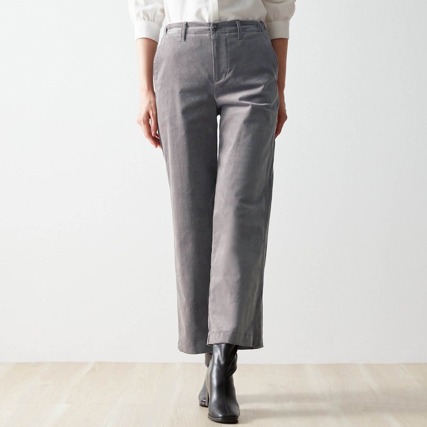 ベルメゾン 綿混コーデュロイワイドパンツ(丈が選べる) ライトネイビー 64－91 68(64－91 68 ライトネイビー): ベルメゾン ...