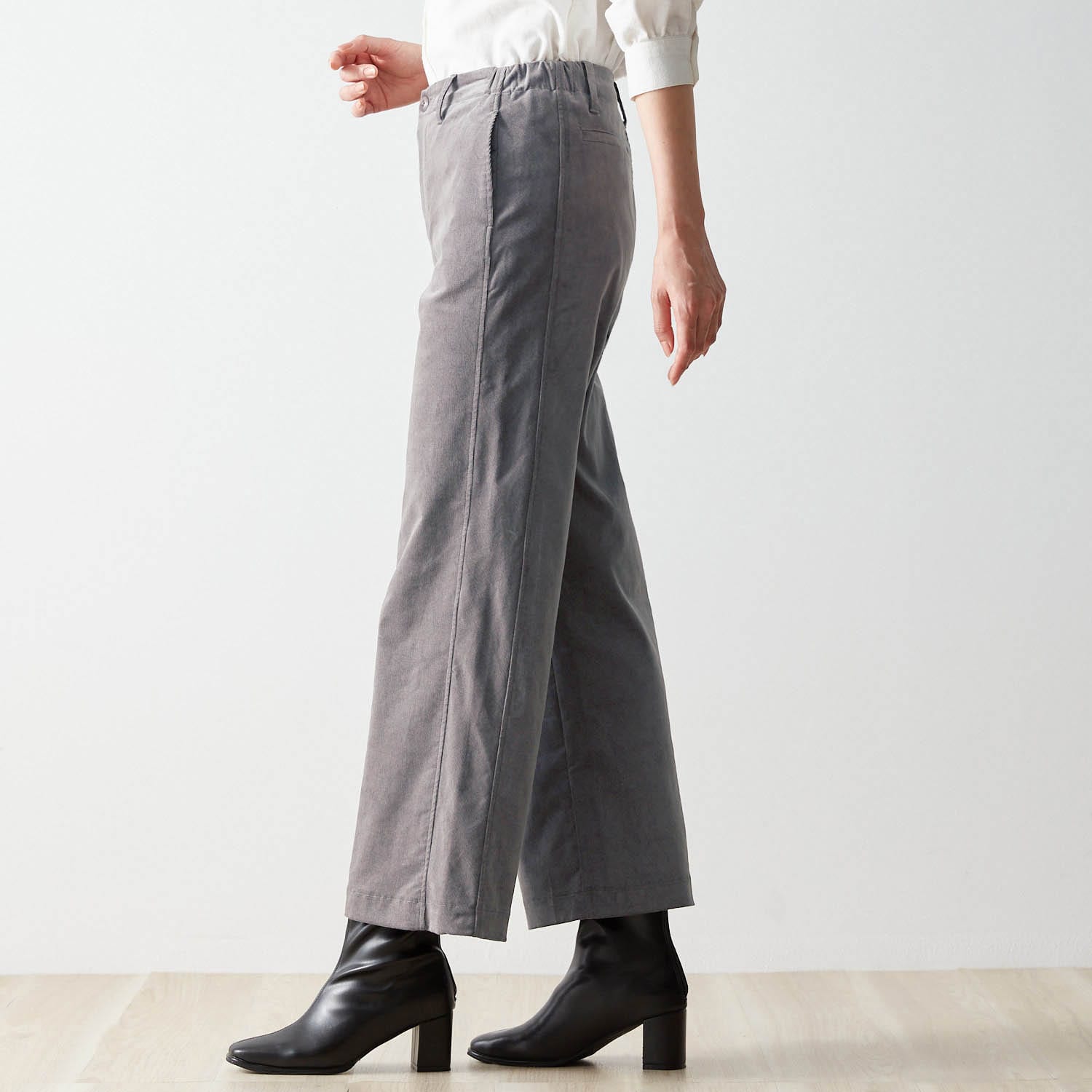 ベルメゾン 綿混コーデュロイワイドパンツ(丈が選べる) ライトネイビー 64－91 68(64－91 68 ライトネイビー): ベルメゾン ...