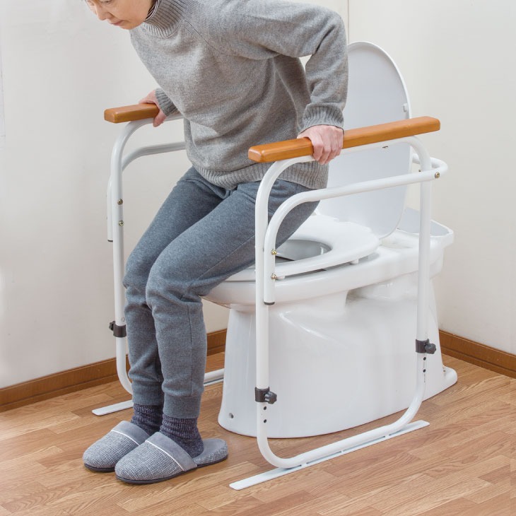 洋式トイレ用 手すり 左右両側 トイレアーム 洋式アーム 高さ調節可能 据置タイプ 工事不要 固定テープ付き 送料無料: Liveit トップ ...